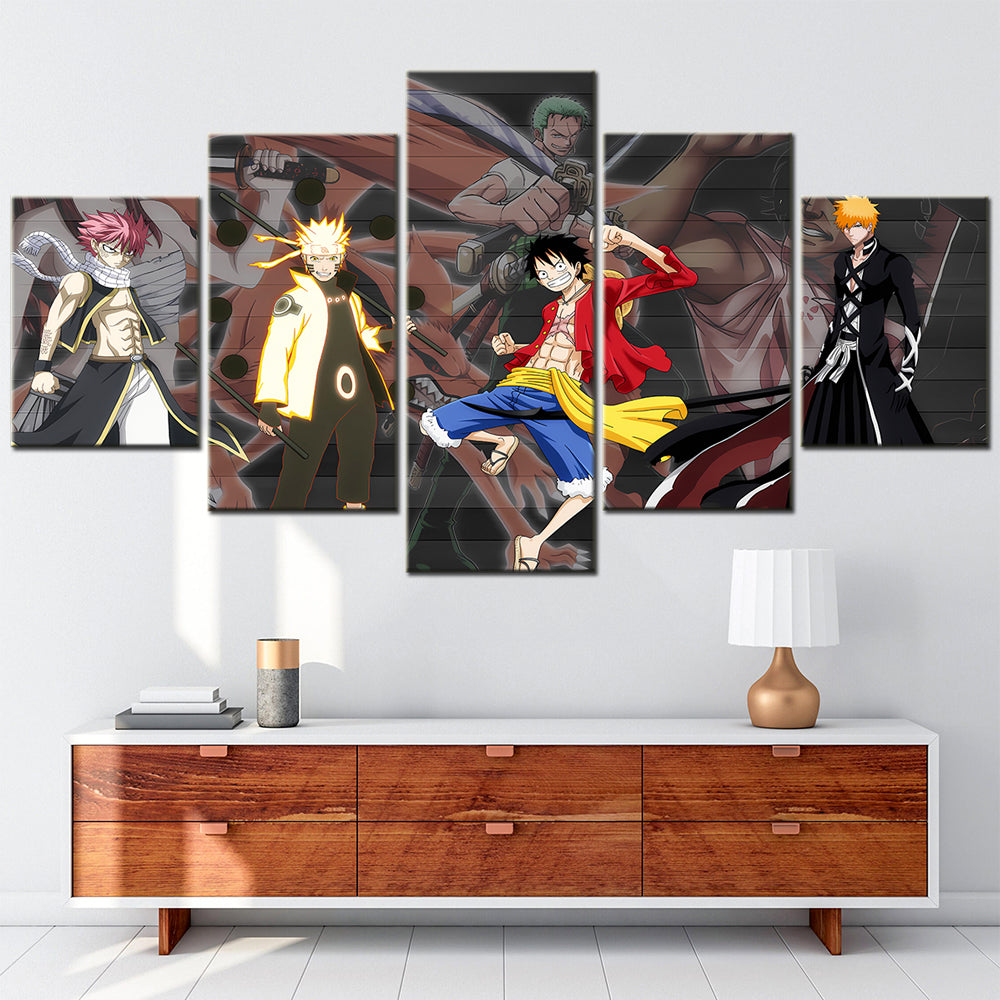 One Piece - 5 Pieces Wall Art - Monkey D. Luffy - Uzumaki Naruto -Prin ...
